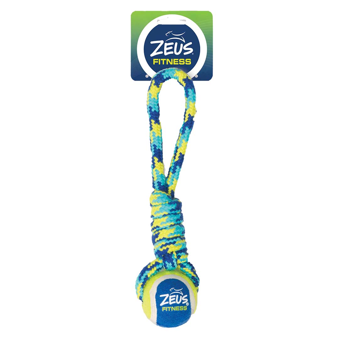 ZS K9 Tennis Ball Rope Tug w. Ball Blue/yellow - Laroy Group