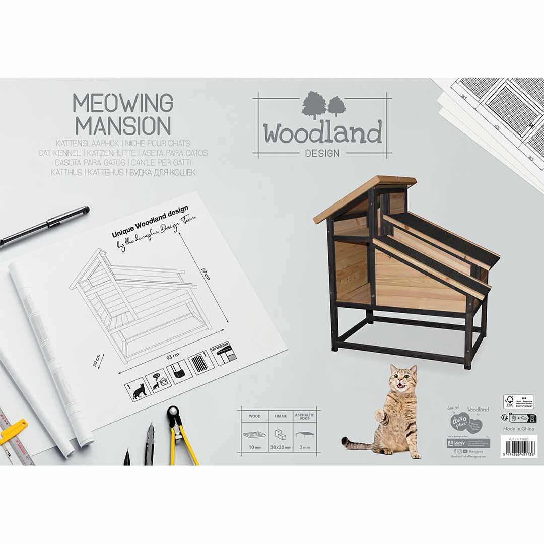 Woodland Design cat house Meowing Mansion Wood-coloured - Laroy Group