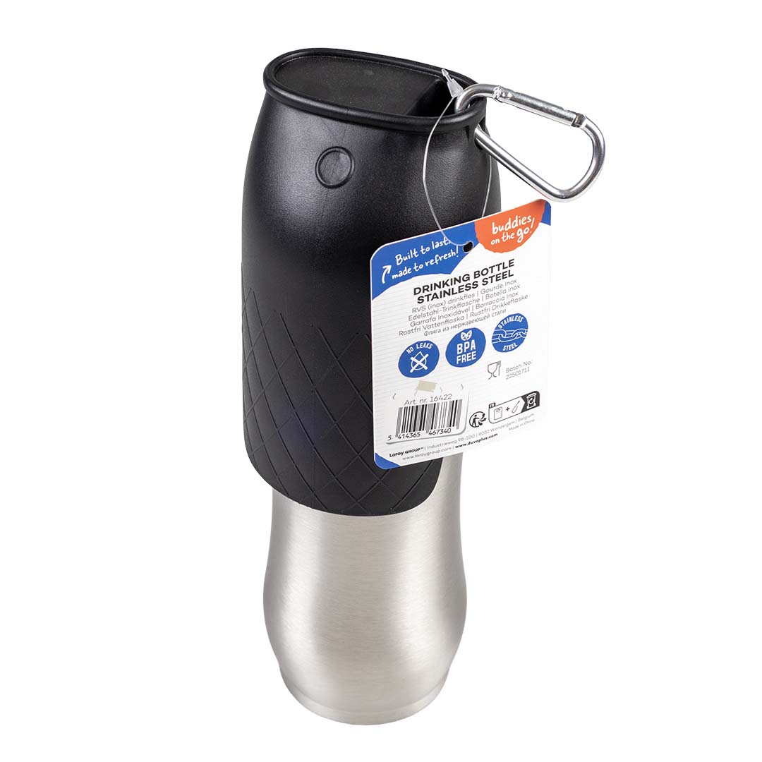 Stainless steel inox drinking bottle Silver/black - Laroy Group