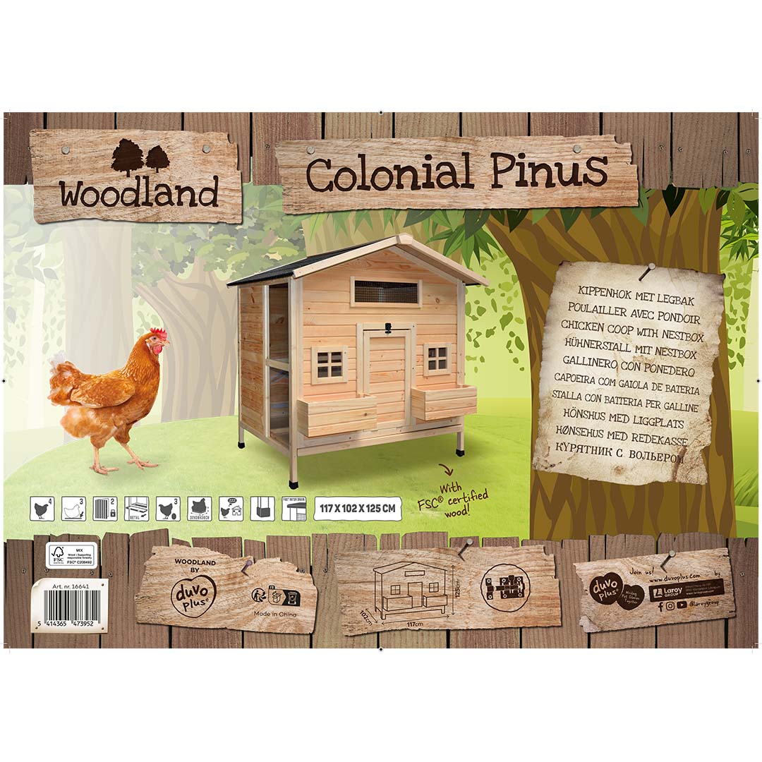 Woodland chicken coop colonial Pinus Wood-coloured - Laroy Group
